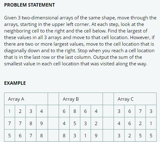 Solved PROBLEM STATEMENT Given 3 two-dimensional arrays of | Chegg.com