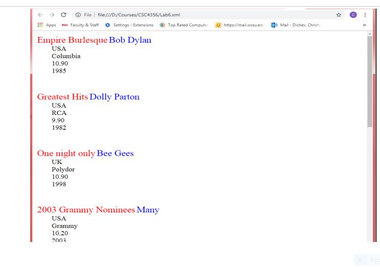 Solved 1. Write a CSS file that displays the following XML | Chegg.com