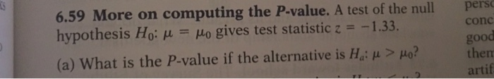Solved 6.59 More on computing the P-value. A test of the | Chegg.com