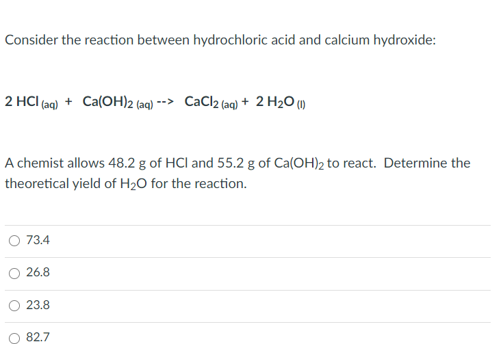 Solved Consider the reaction between hydrochloric acid and | Chegg.com