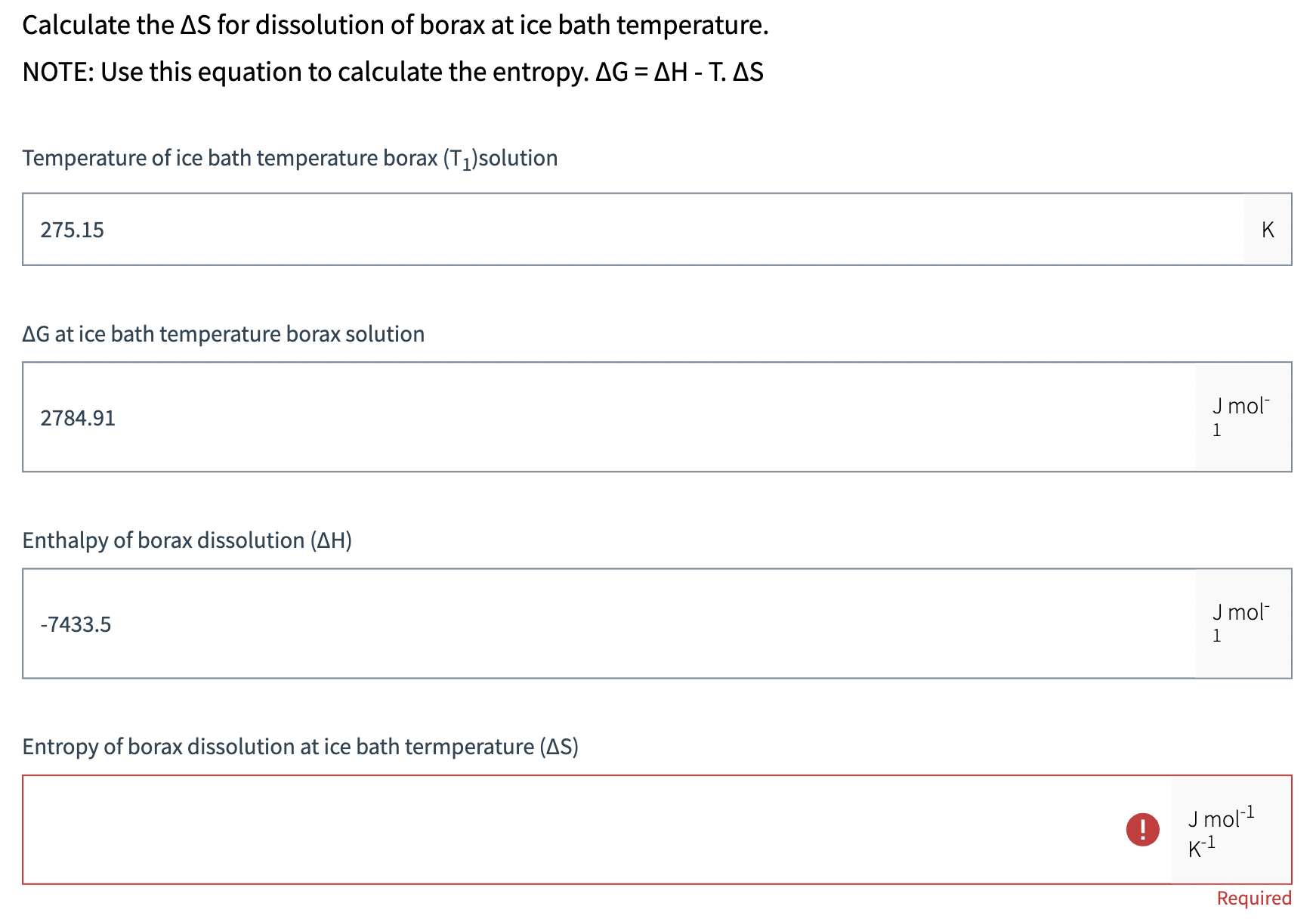 Solved Calculate the ΔS for dissolution of borax at ice bath | Chegg.com