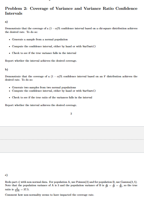 Solved Problem 2: Coverage of Variance and Variance Ratio | Chegg.com