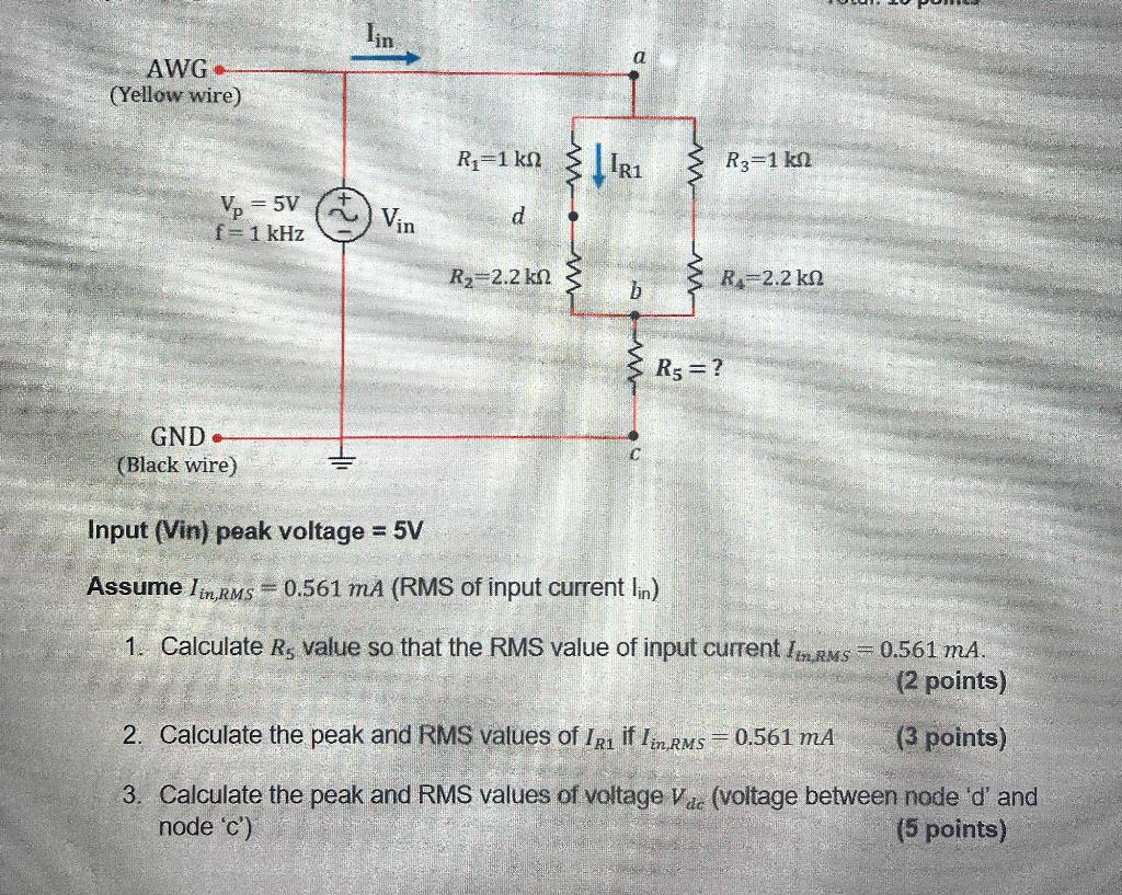 Solved Input ( Vin) peak voltage =5 V Assume Iin RMS=0.561 | Chegg.com