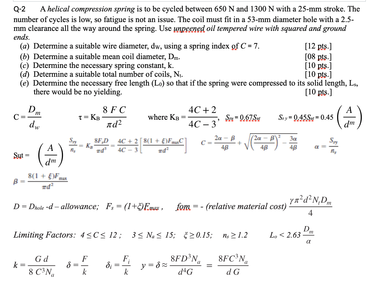 Solved Q-2 A helical compression spring is to be cycled | Chegg.com