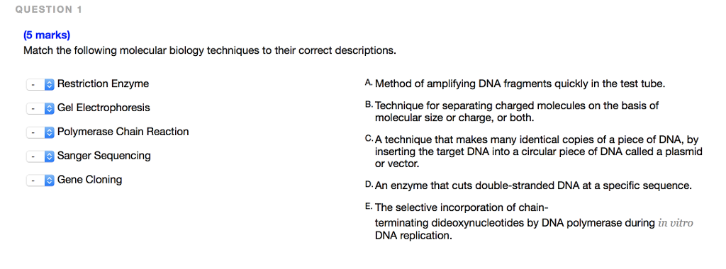 Solved QUESTION 1 (5 marks) Match the following molecular | Chegg.com