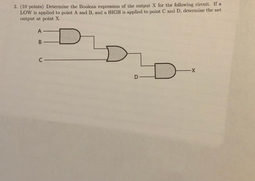 Solved 2. (10 points) Determine the Boolean expression of | Chegg.com