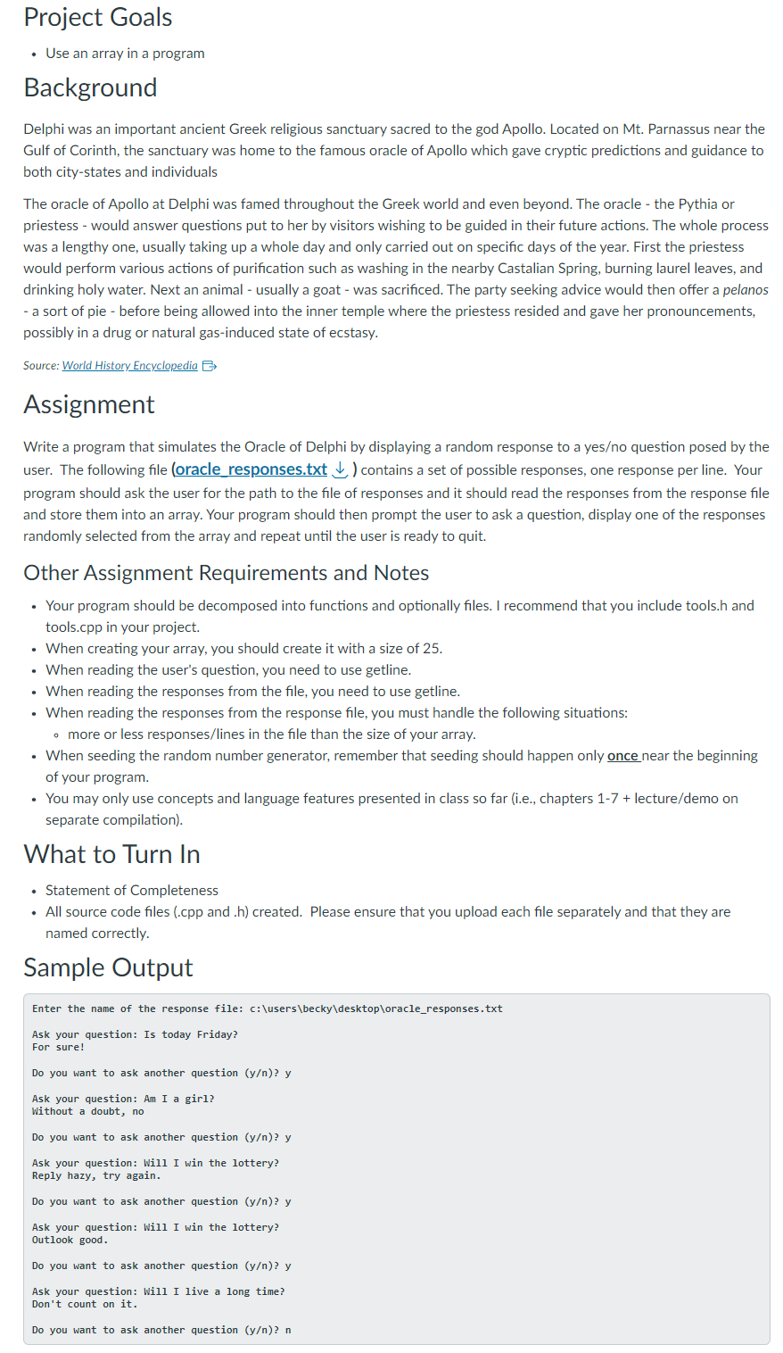 Solved Project Goals - Use an array in a program Background | Chegg.com