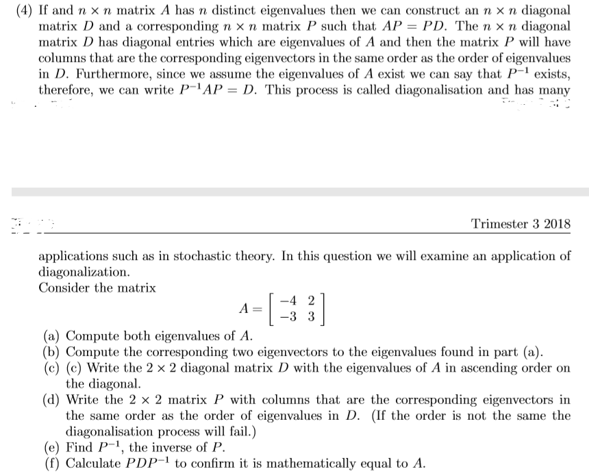 Solved (4) If and n n matrix A has n distinct eigenvalues | Chegg.com
