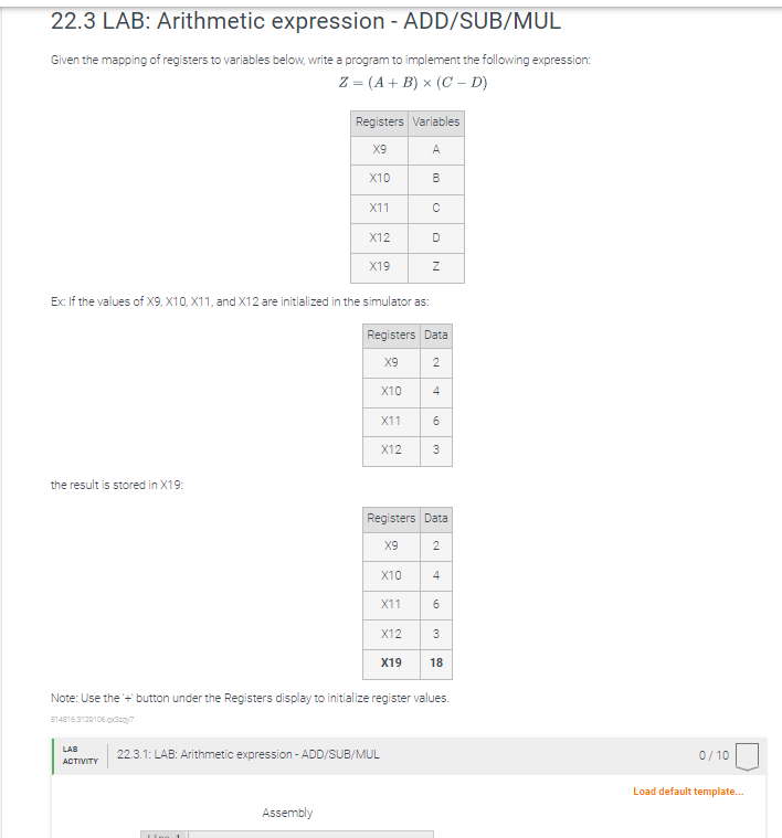 Solved 22.3 LAB: Arithmetic expression - ADD/SUB/MUL Given | Chegg.com