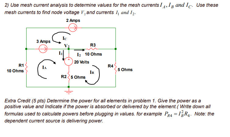 Solved 2) Use mesh current analysis to determine values for | Chegg.com