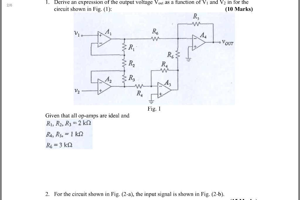 Solved 1. Derive an expression of the output voltage Vout as | Chegg.com
