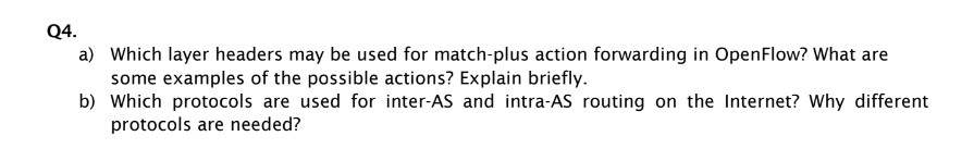 Solved Q4. a) Which layer headers may be used for match-plus | Chegg.com