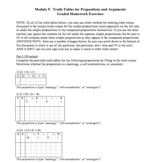 Module 9: Truth-Tables for Propositions and Arguments | Chegg.com