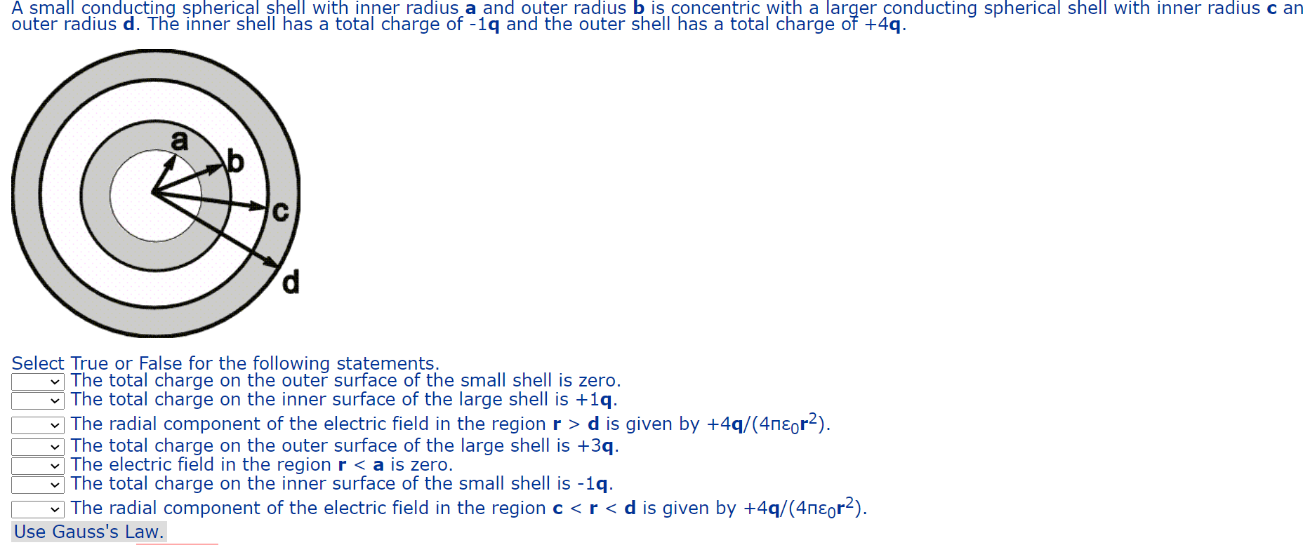 Solved outer radius d. The inner shell has a total charge of | Chegg.com
