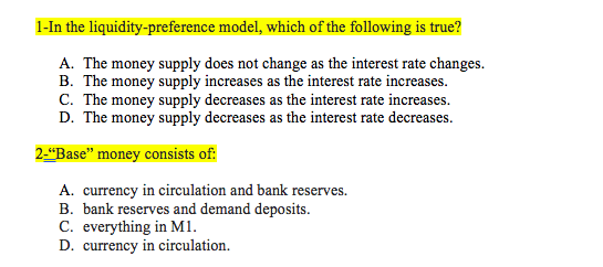 Solved 1- In the liquidity-preference model, which of the | Chegg.com