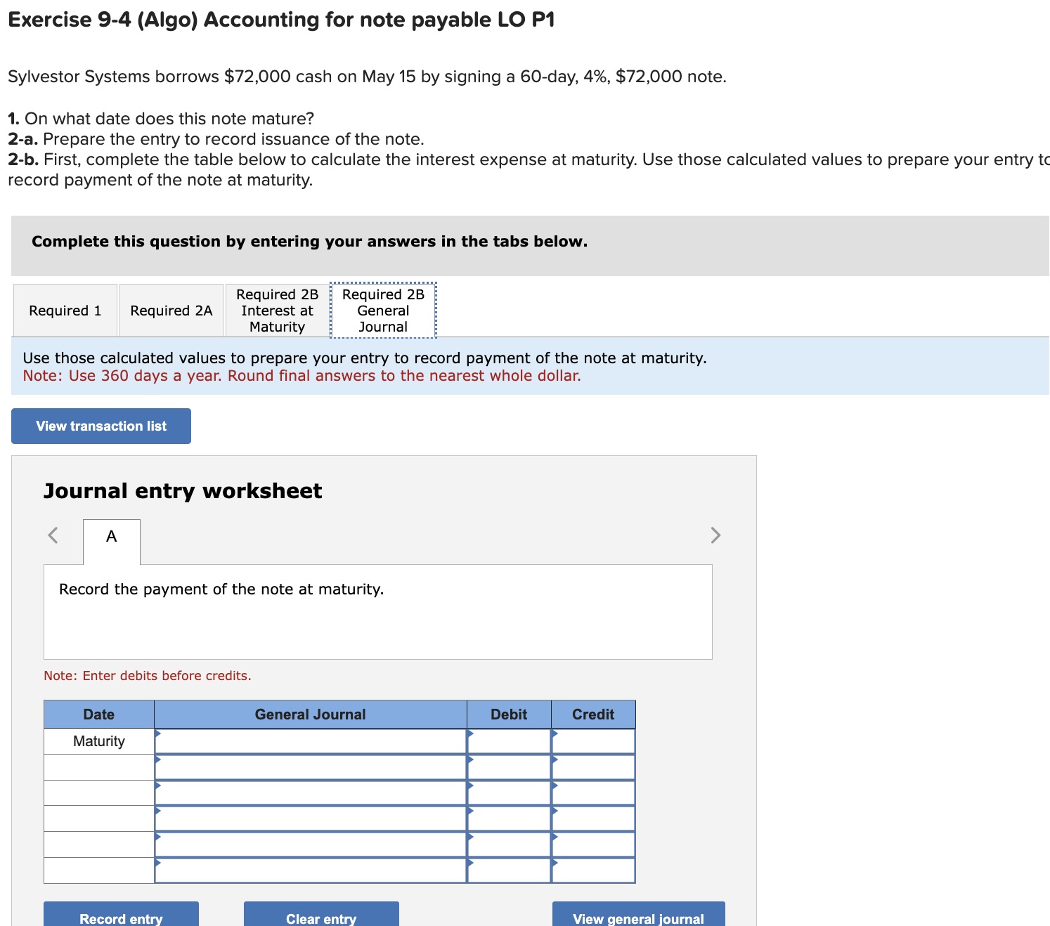 Solved Exercise 9-4 (Algo) Accounting for note payable LO P1 | Chegg.com