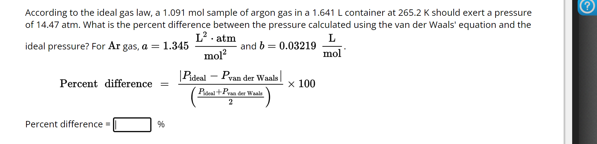 Solved According to the ideal gas law, a 1.091 mol sample of | Chegg.com
