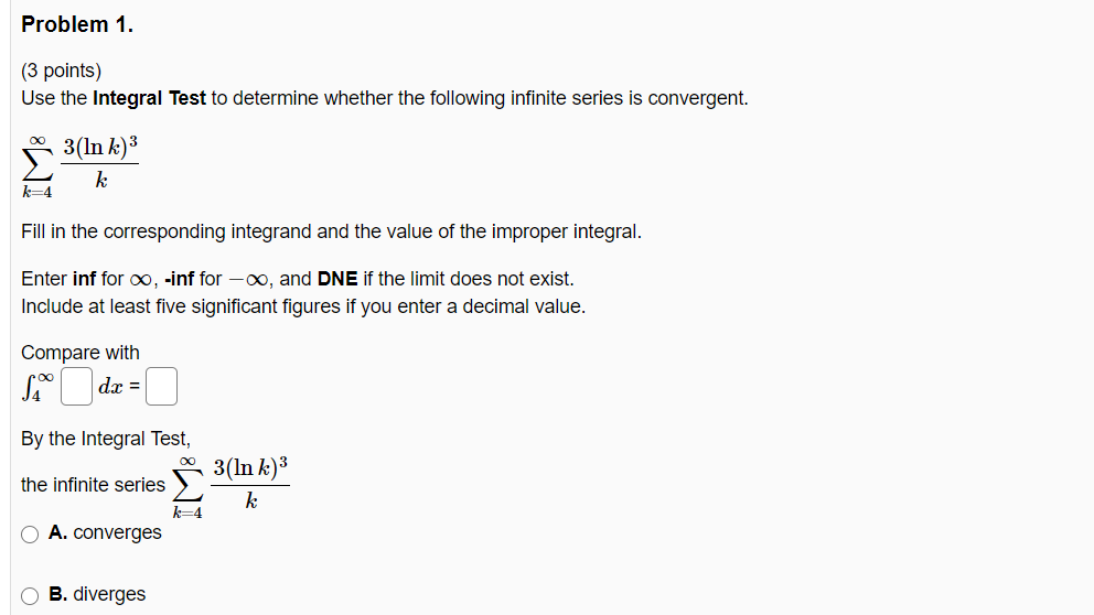 Solved Problem 1. (3 points) Use the Integral Test to | Chegg.com