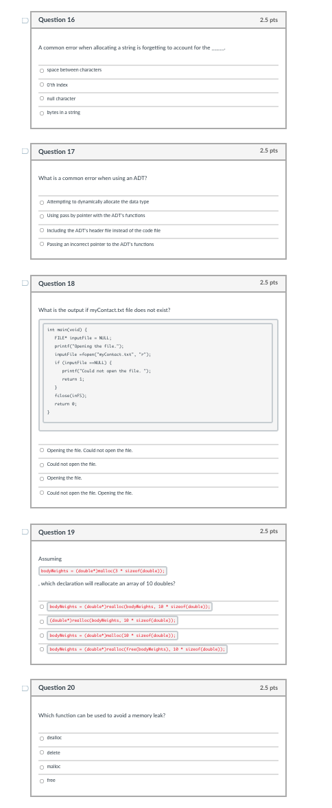 Solved ion 16 2 5 Pts A Common Error When Allocating A Chegg