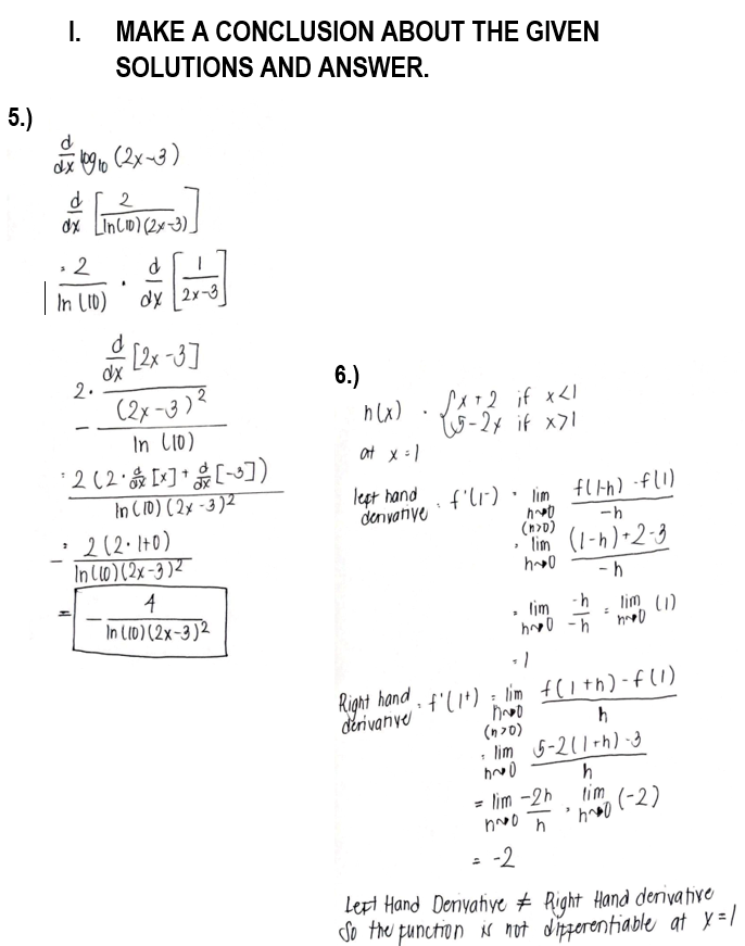 Solved I. MAKE A CONCLUSION ABOUT THE GIVEN SOLUTIONS AND | Chegg.com