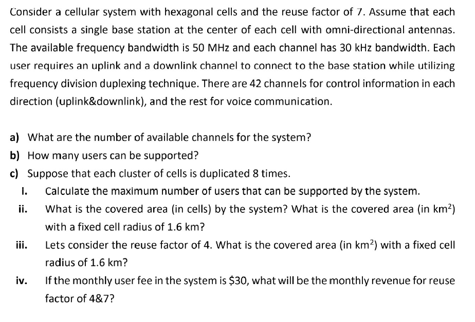 Solved Consider a cellular system with hexagonal cells and | Chegg.com