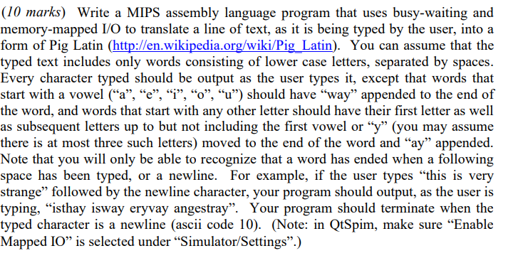Solved 10 Marks Write A Mips Assembly Language Program 