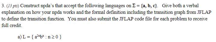 Solved 3. (15 pts) Construct npda’s that accept the | Chegg.com