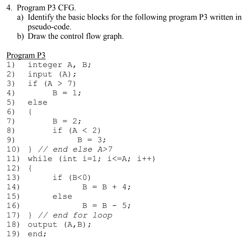 Solved 4. Program P3 CFG. a) Identify the basic blocks for | Chegg.com