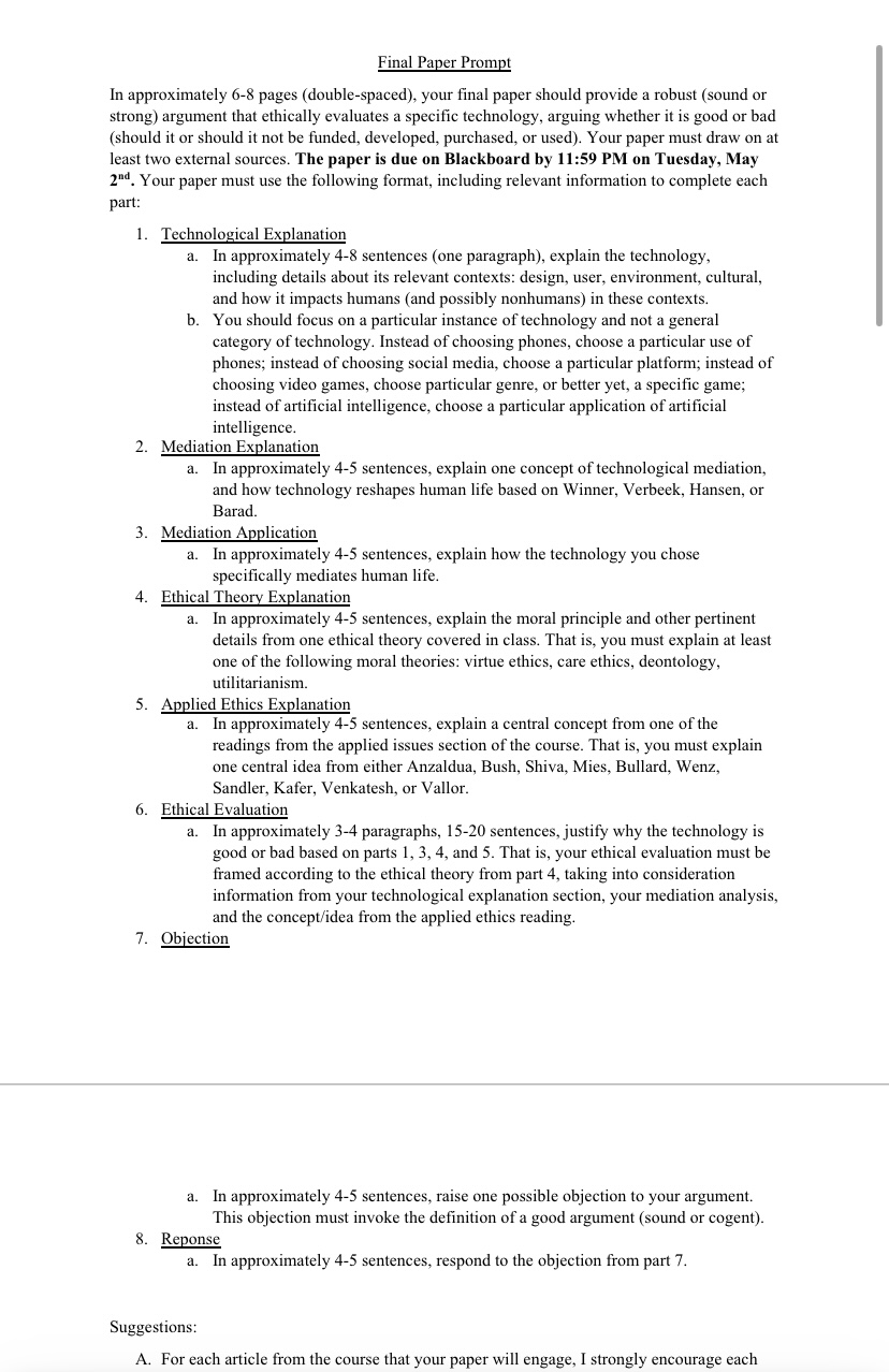 Final Paper Prompt In approximately 6-8 pages | Chegg.com