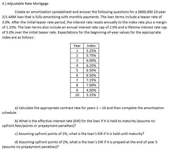 Using EXCEL: Create an amortization spreadsheet and | Chegg.com