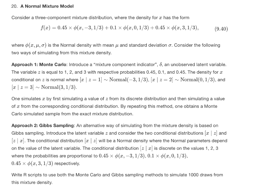 Solved 20. A Normal Mixture Model Consider a three-component | Chegg.com
