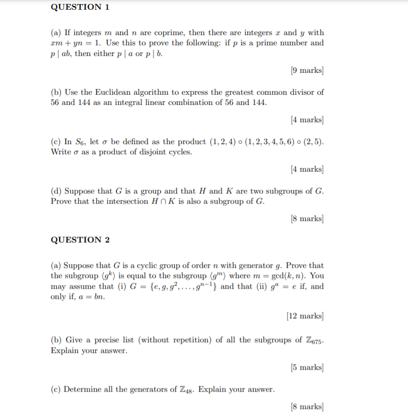 Solved QUESTION 1 (a) If integers m and n are coprime, then | Chegg.com