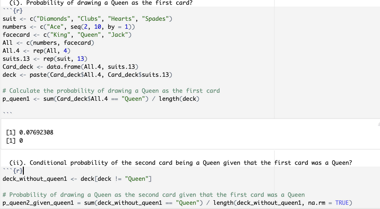 Solved (i). Probability of drawing a Queen as the first | Chegg.com