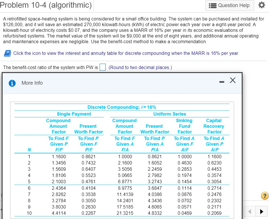 Solved Problem 10-4 (algorithmic) Question Help A | Chegg.com