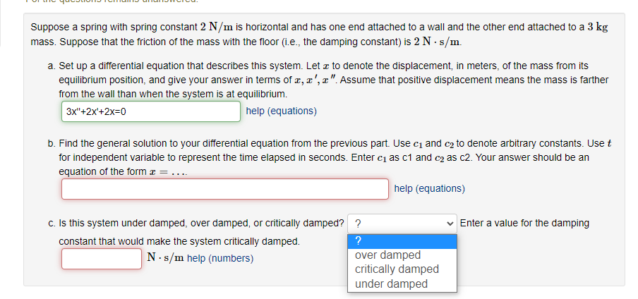 Solved Suppose a spring with spring constant 2 N/m is | Chegg.com
