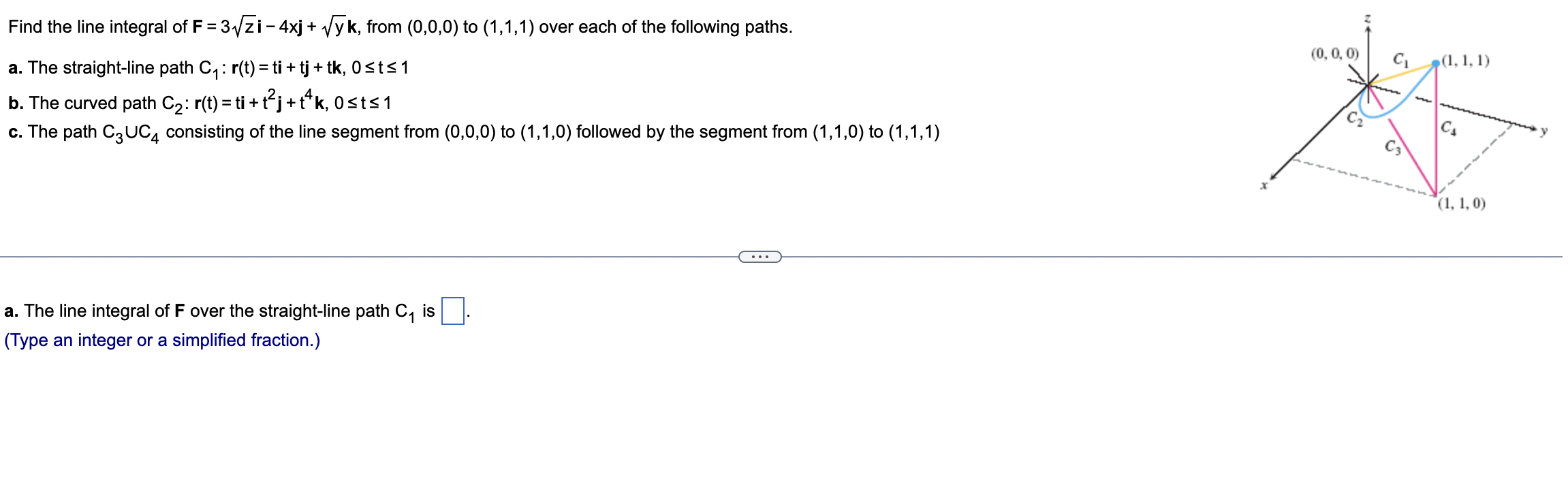 Solved Find the line integral of F=3zi−4xj+yk, from (0,0,0) | Chegg.com