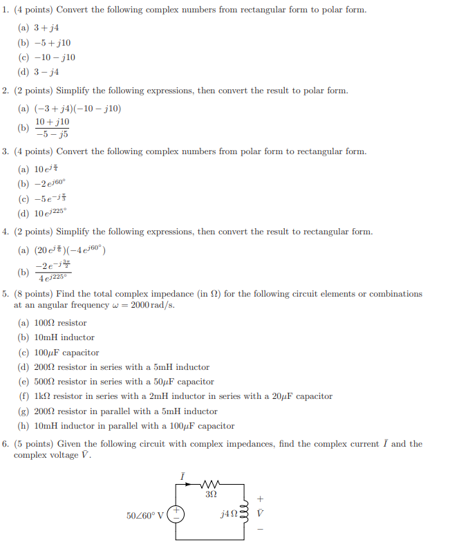 Solved 1. (4 points) Convert the following complex numbers | Chegg.com