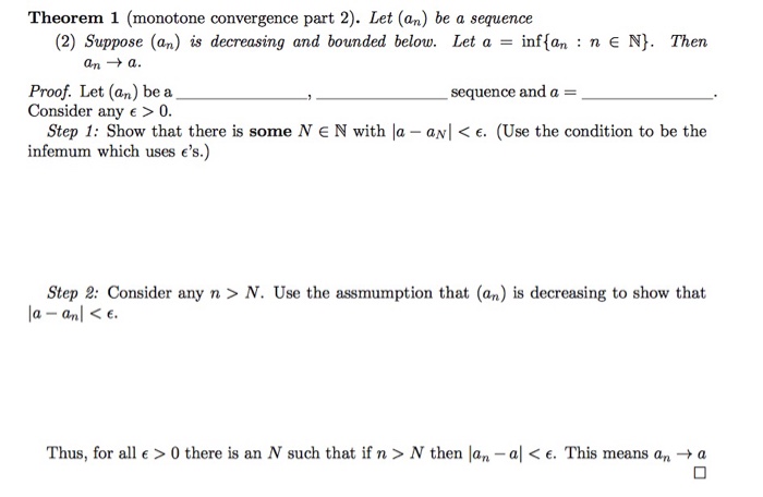 Solved Theorem 1 (monotone convergence part 2). Let (an) be | Chegg.com