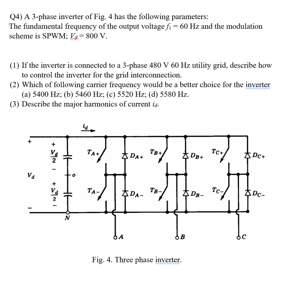 Solved Q4) A 3-phase inverter of Fig. 4 has the following | Chegg.com