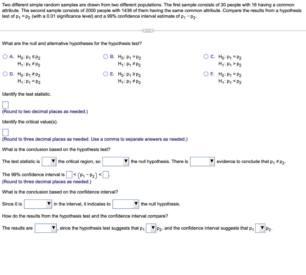 Solved Two different simple random samples are drawn from | Chegg.com