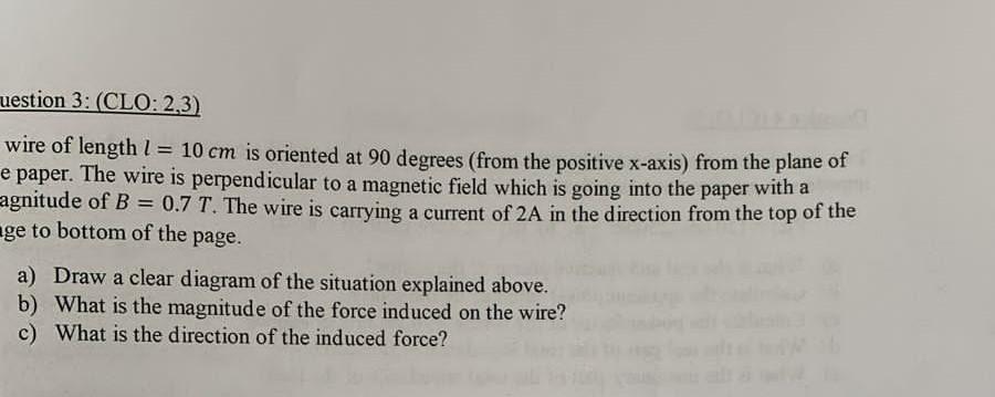 Solved wire of length l=10 cm is oriented at 90 degrees | Chegg.com