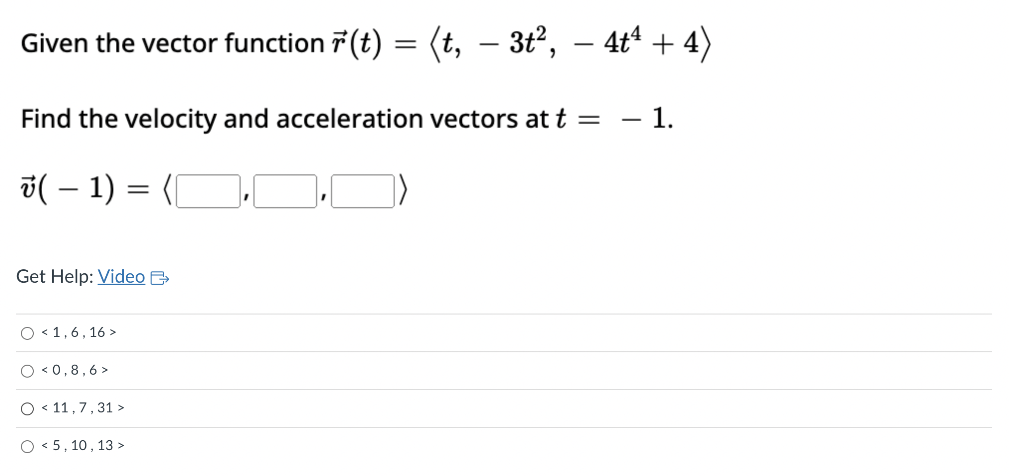Solved Given the vector function r(t)= t,−3t2,−4t4+4 Find | Chegg.com