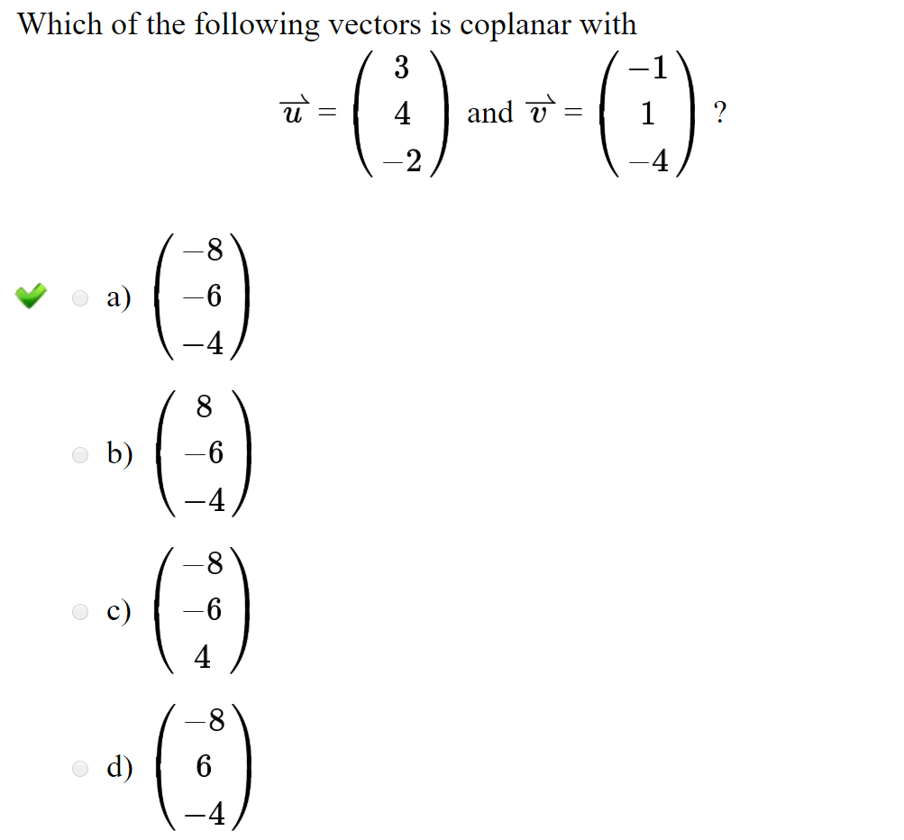 Solved Which of the following vectors is coplanar with u4and | Chegg.com