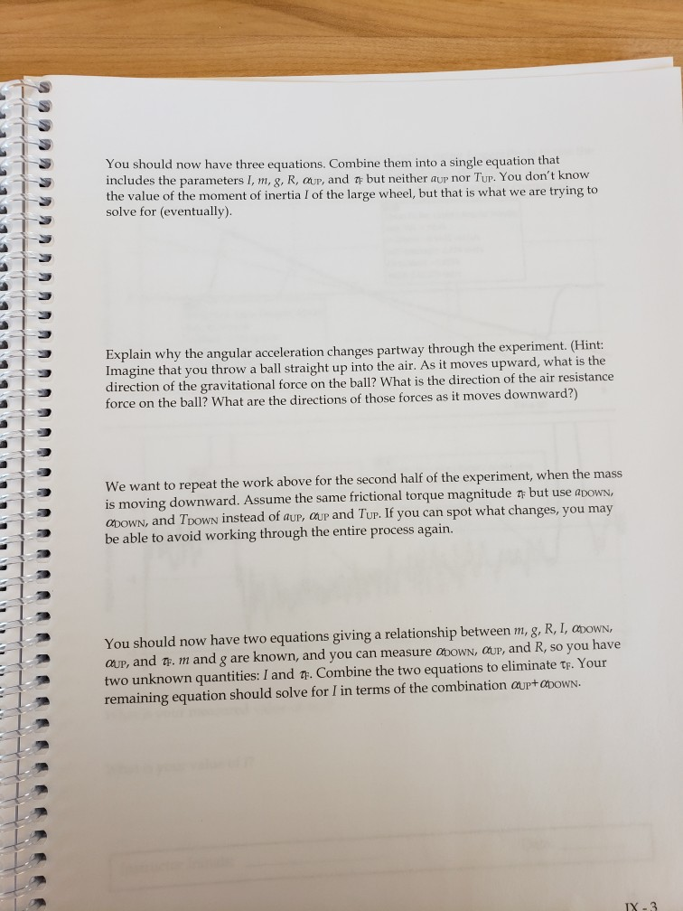 Solved Experiment IX - Rotational Dynamics large wheel This | Chegg.com