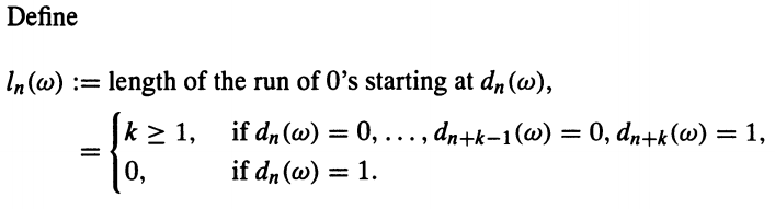 Solved Define ln(ω):= length of the run of 0 ’s starting at | Chegg.com