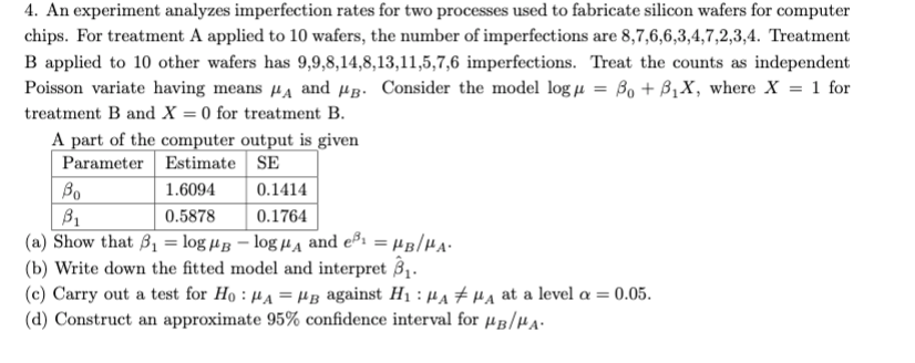 Solved 4. An experiment analyzes imperfection rates for two | Chegg.com
