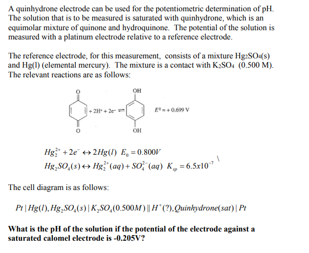 Solved A quinhydrone electrode can be used for the | Chegg.com