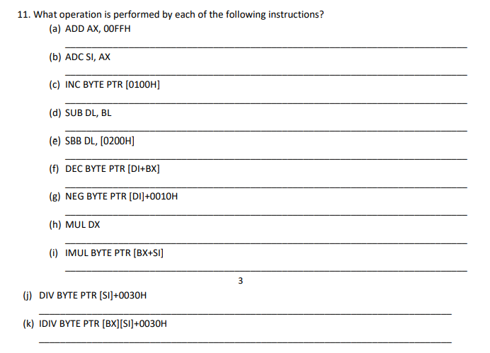 Solved 11. What operation is performed by each of the | Chegg.com