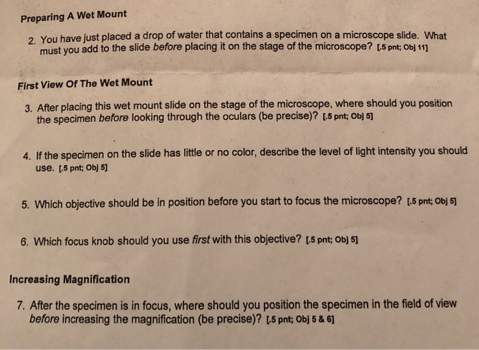 Solved Preparing A Wet Mount 2. You have just placed a drop | Chegg.com