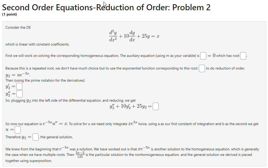 Solved Second Order Equations-Réduction of Order: Problem 2 | Chegg.com